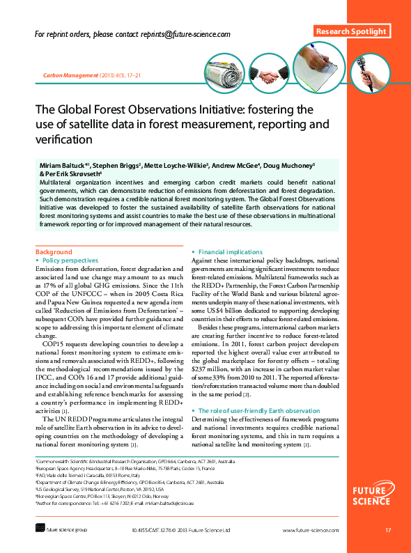 (PDF) Research Spotlight: The Global Forest Observations Initiative ...