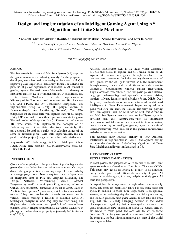(PDF) Design and Implementation of an Intelligent Gaming Agent Using A* ...