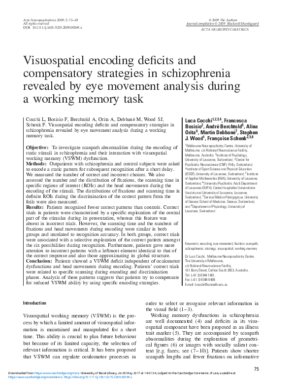 (PDF) Visuospatial encoding deficits and compensatory strategies in schizophrenia revealed by ...