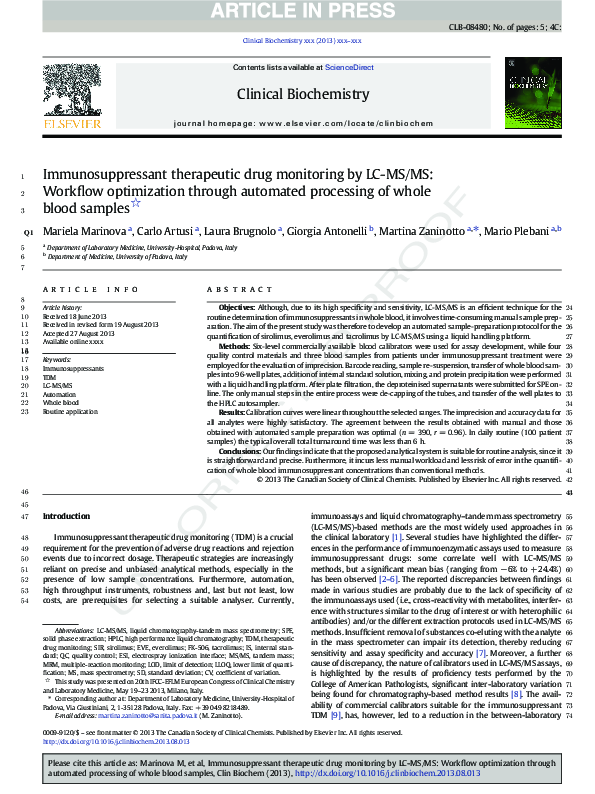 (PDF) Immunosuppressant therapeutic drug monitoring by LC-MS/MS ...