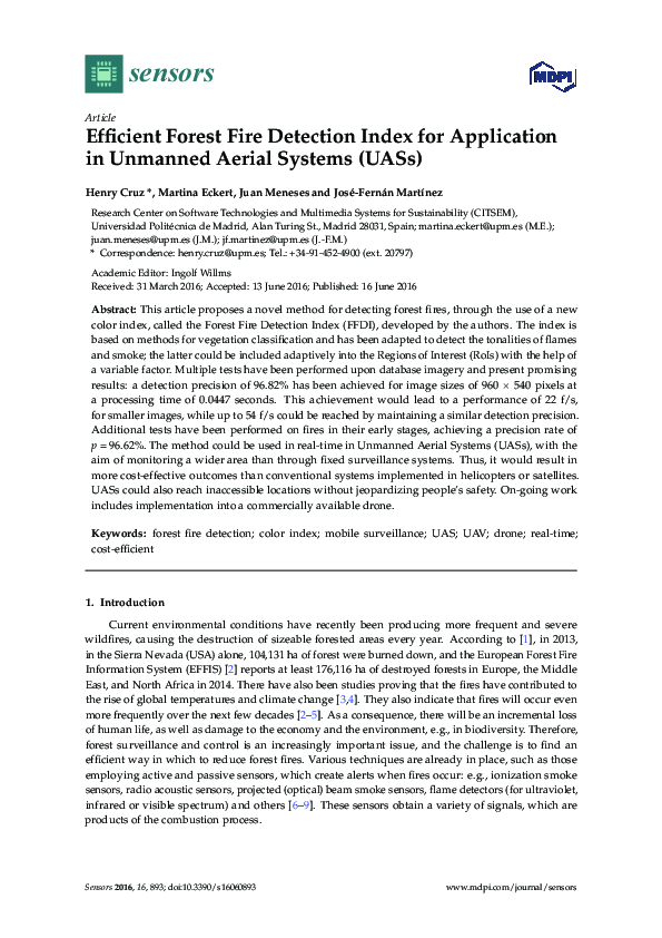 (PDF) Efficient Forest Fire Detection Index for Application in Unmanned Aerial Systems (UASs)