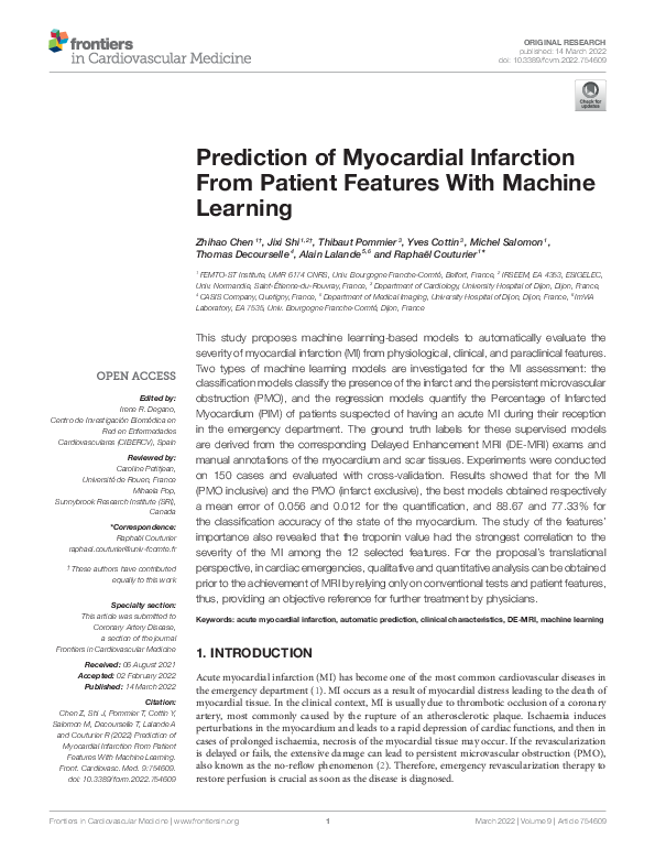 (PDF) Prediction of Myocardial Infarction From Patient Features With ...