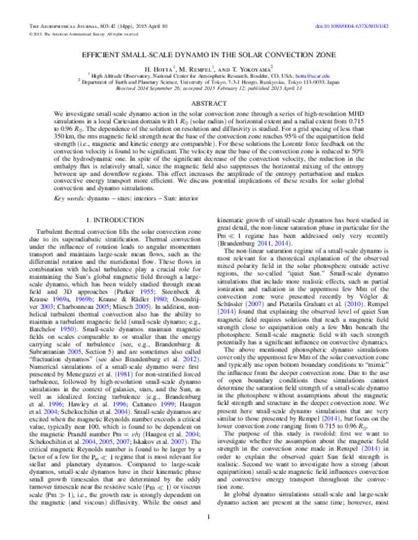 Pdf Efficient Small Scale Dynamo In The Solar Convection Zone