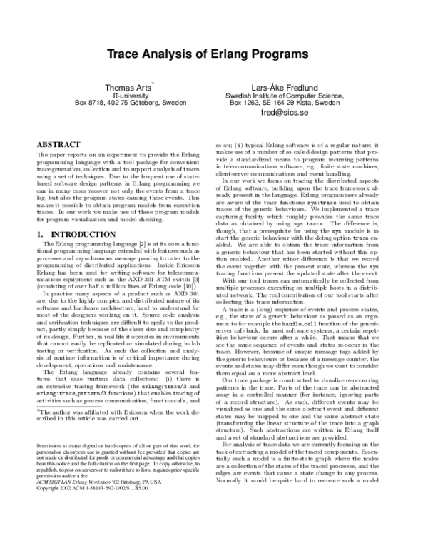 Pdf Trace Analysis Of Erlang Programs