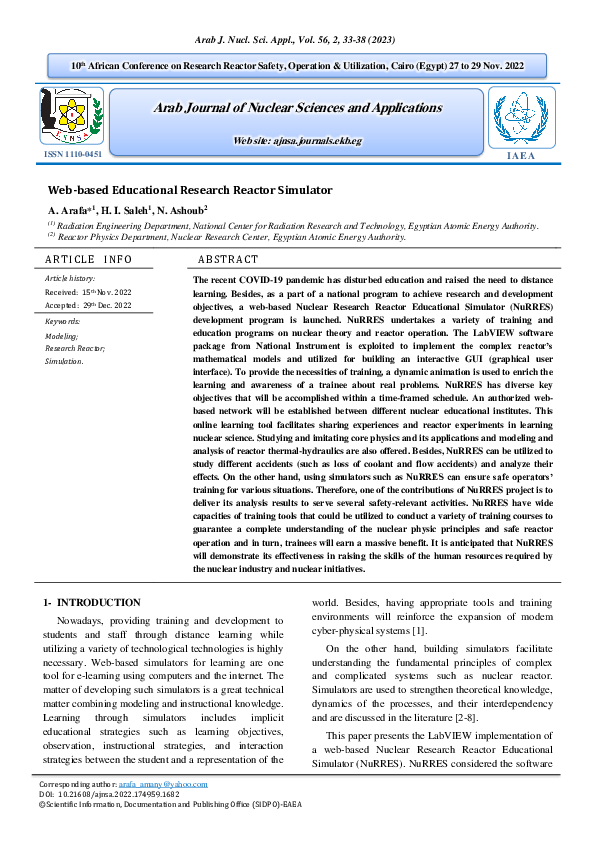 (PDF) Web-based Educational Research Reactor Simulator
