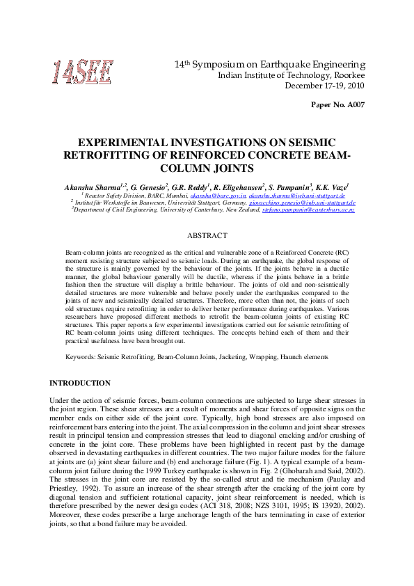 (PDF) Experimental Investigations on Seismic Retrofitting of Reinforced ...