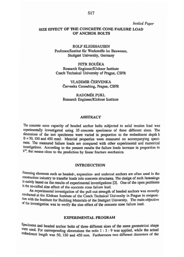 (PDF) Size effect of the concrete cone failure load of anchor bolts