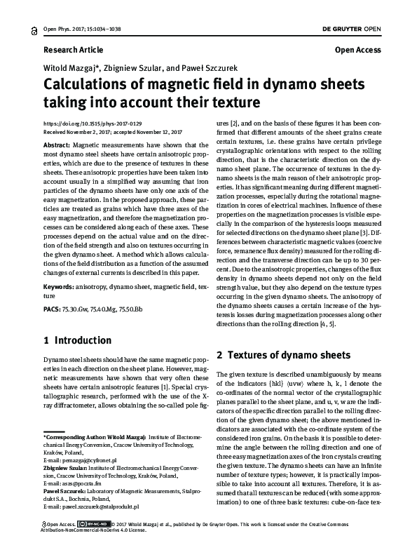 (PDF) Calculations of magnetic field in dynamo sheets taking into ...