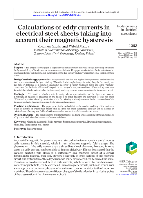 (PDF) Calculations of eddy currents in electrical steel sheets taking into account their ...