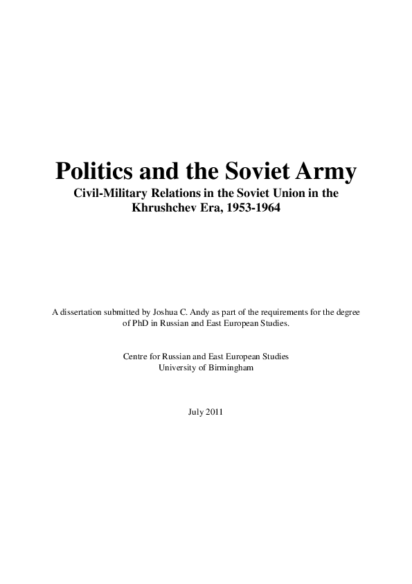 (PDF) Politics and the Soviet Army: civil-military relations in Soviet ...
