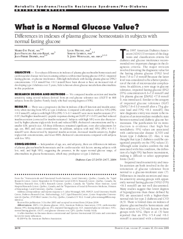 (PDF) What is a Normal Glucose Value?