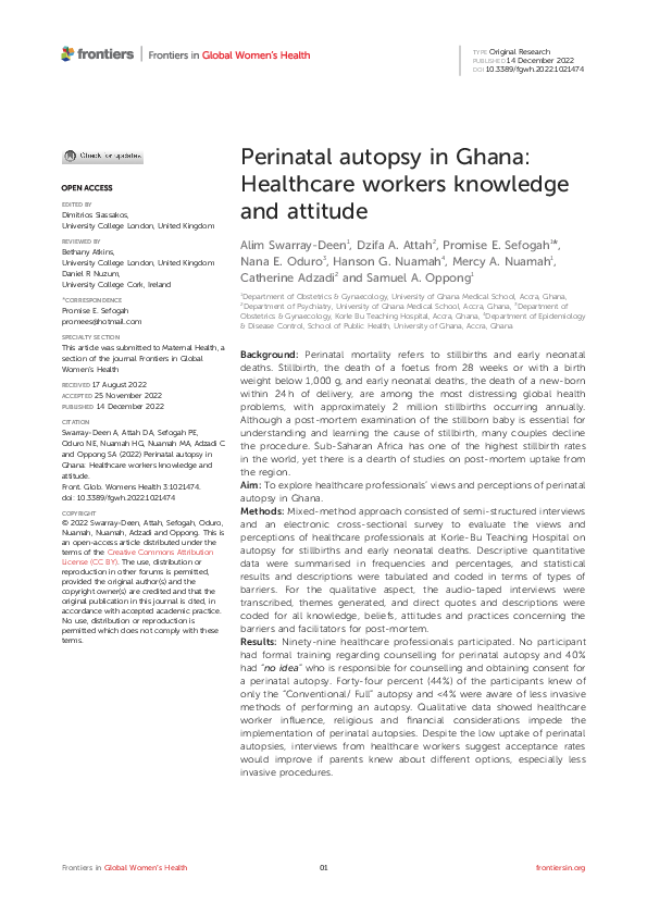 (PDF) Perinatal autopsy in Ghana: Healthcare workers knowledge and attitude