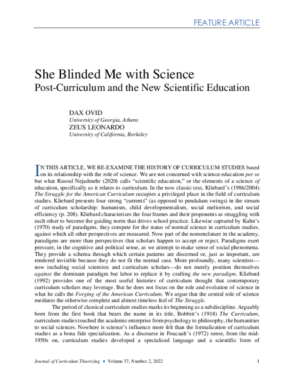 (PDF) She Blinded Me With Science: Post-curriculum and the New ...