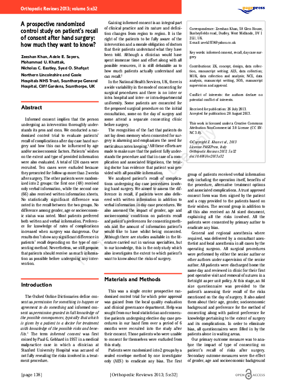 (PDF) A prospective randomized control study on patient’s recall of ...