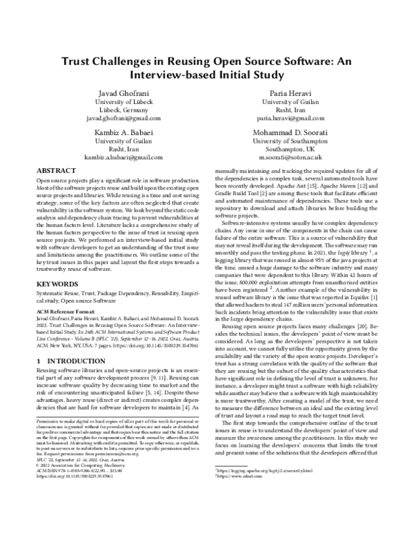 (PDF) Trust challenges in reusing open source software
