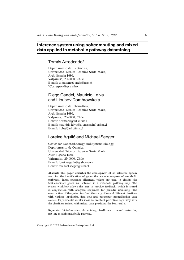 Pdf Inference System Using Softcomputing And Mixed Data Applied In Metabolic Pathway Datamining
