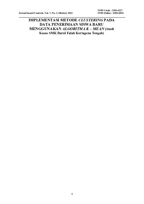 Doc Implementasi Metode Clustering Pada Data Penerimaan Siswa Baru Menggunakan Algoritma K