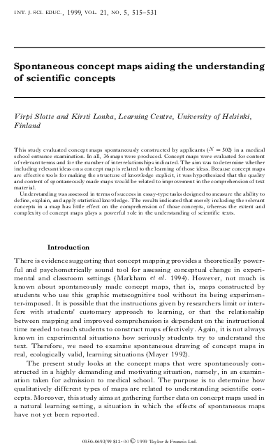 (PDF) Spontaneous concept maps aiding the understanding of scientific concepts