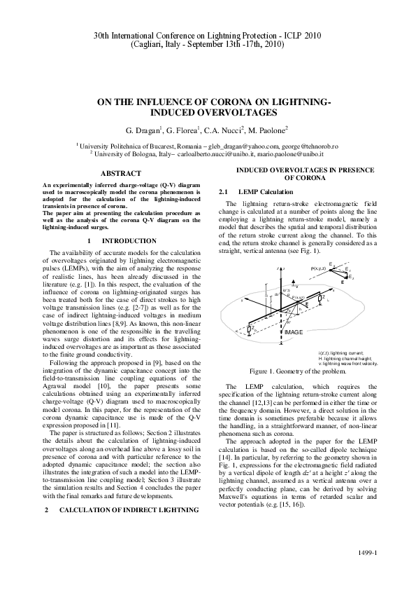 (PDF) On the influence of corona on lightning-induced overvoltages
