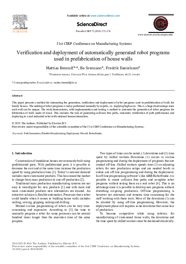 (PDF) Verification and deployment of automatically generated robot programs used in ...