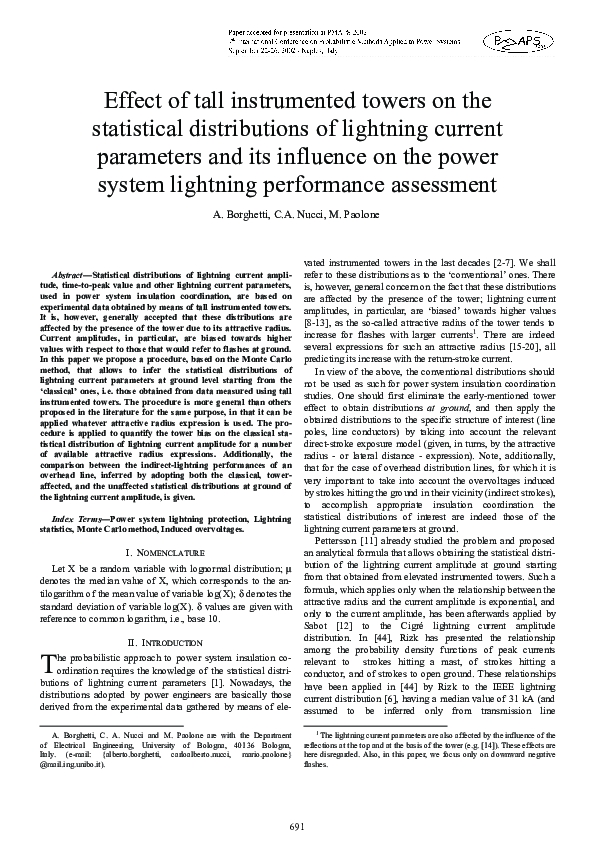 (PDF) Effect of tall instrumented towers on the statistical distributions of lightning current ...