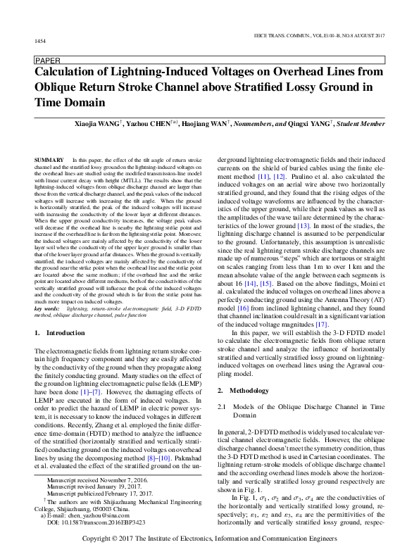 (PDF) Calculation of Lightning-Induced Voltages on Overhead Distribution Lines Including ...