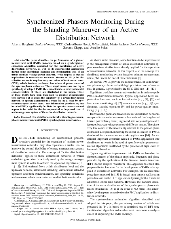(PDF) Synchronized Phasors Monitoring During the Islanding Maneuver of an Active Distribution ...