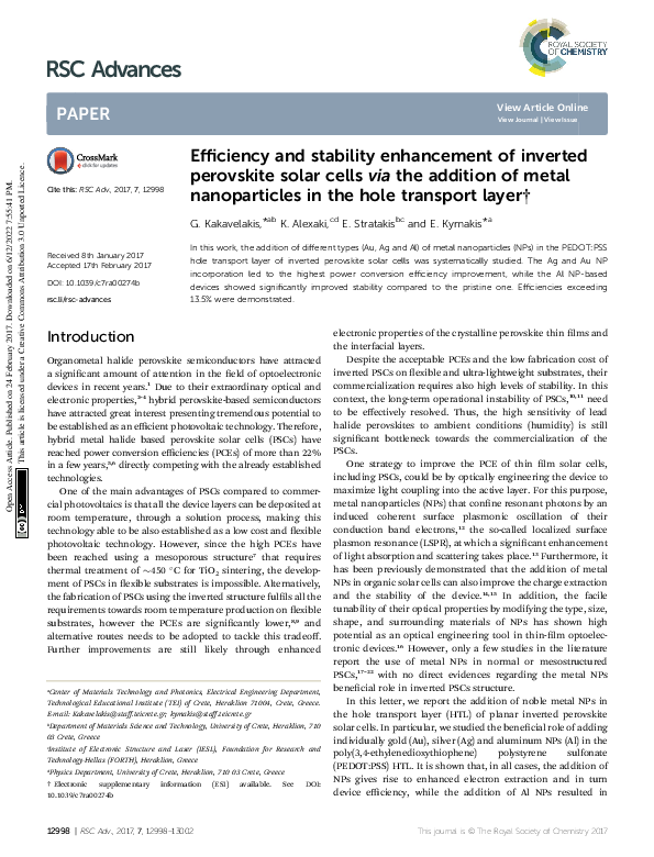 (PDF) Efficiency and stability enhancement of inverted perovskite solar cells via the addition ...