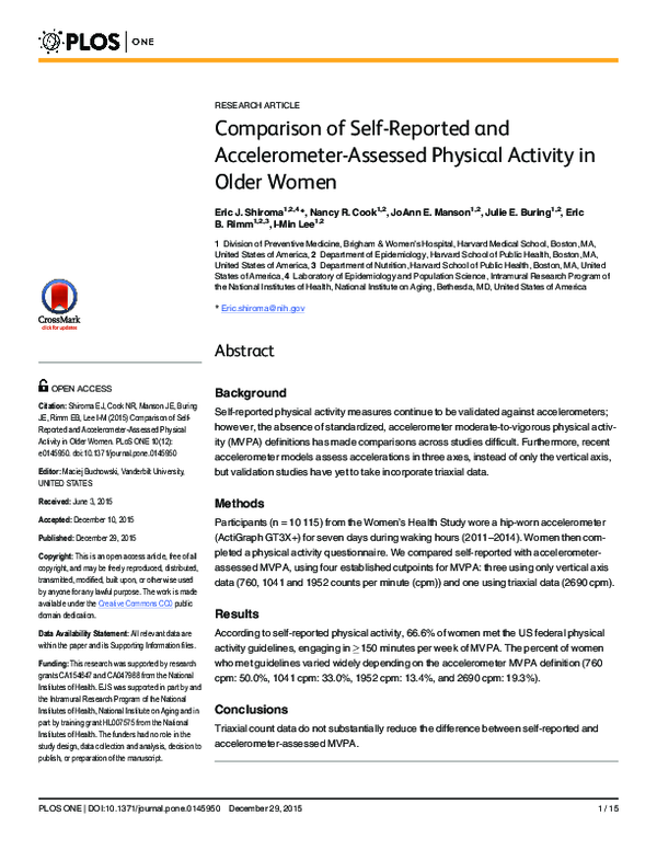 (PDF) Comparison of Self-Reported and Accelerometer-Assessed Physical Activity in Older Women ...