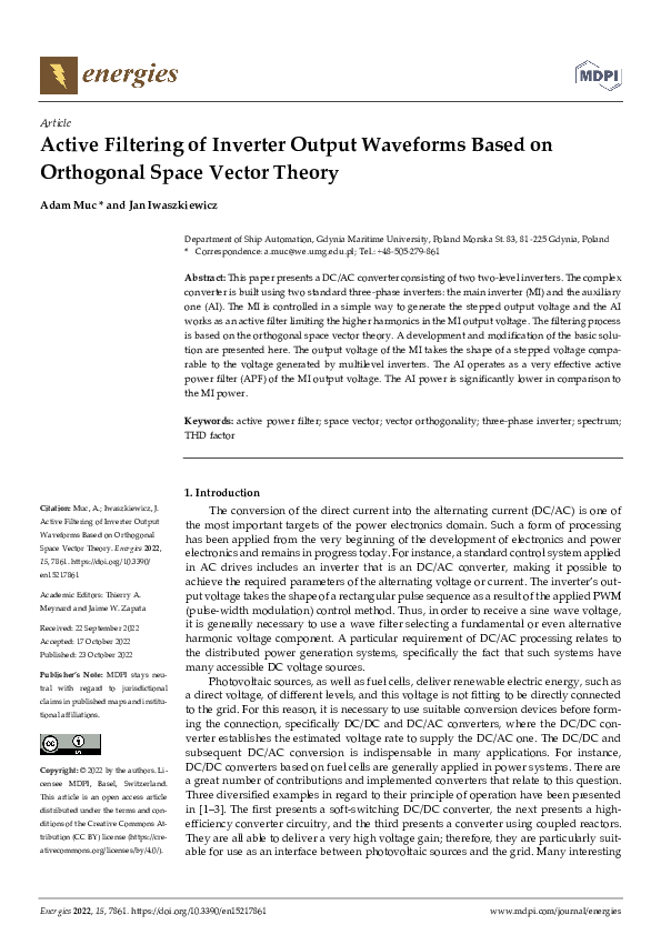 Pdf Active Filtering Of Inverter Output Waveforms Based On Orthogonal Space Vector Theory