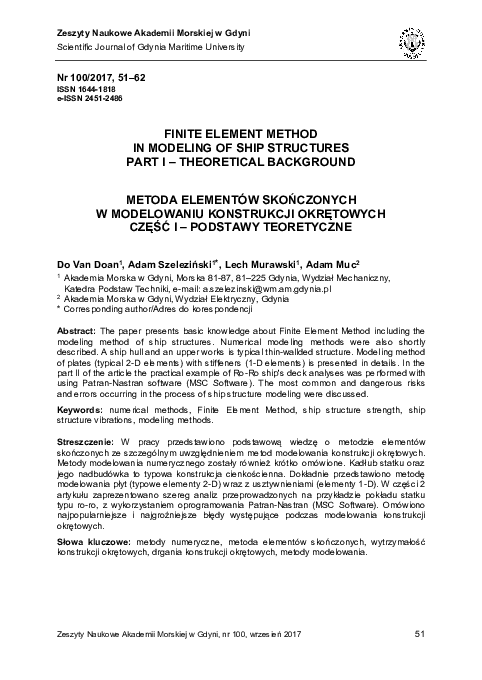 (PDF) Finite Element Method in Modeling of Ship Structures. Part II – Practical Analysis Example