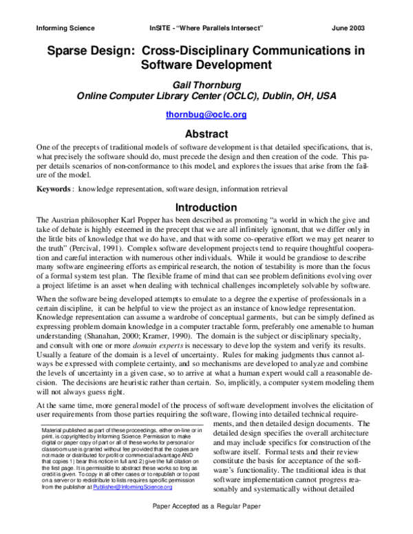 (PDF) Sparse Design: Cross-Disciplinary Communications in Software ...