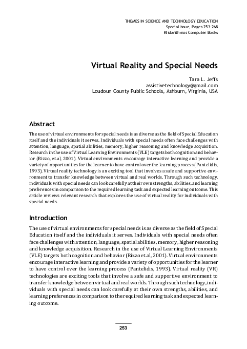 (PDF) Virtual Reality and Special Needs