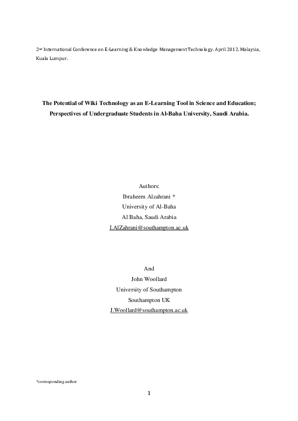 (PDF) The Potential of Wiki Technology as an E-Learning Tool in Science ...