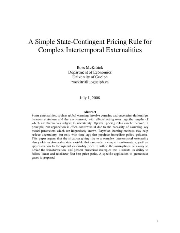 (PDF) A simple state-contingent pricing rule for complex intertemporal ...