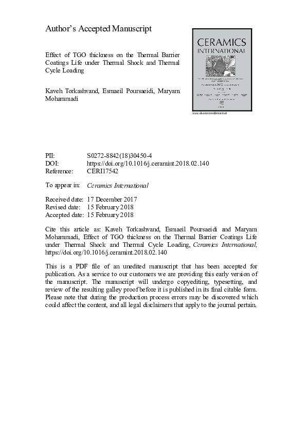 (PDF) TGO Thickness Impacts on TBCs Thermal Performance