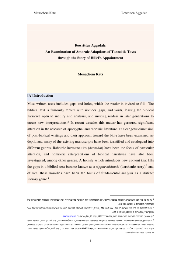 (PDF) Rewritten Aggadah: An Examination of Amoraic Adaptions of ...