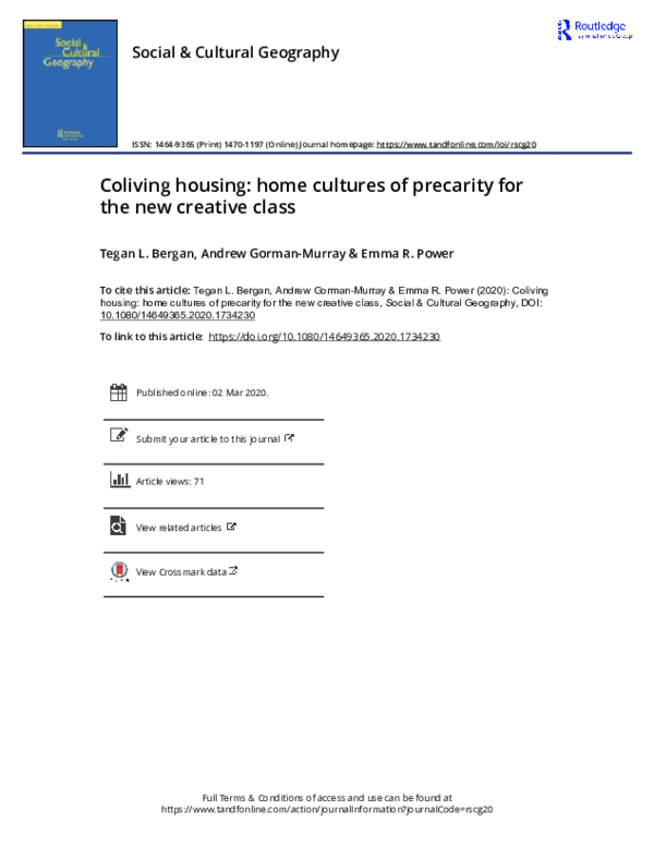 (PDF) Coliving housing: home cultures of precarity for the new creative ...