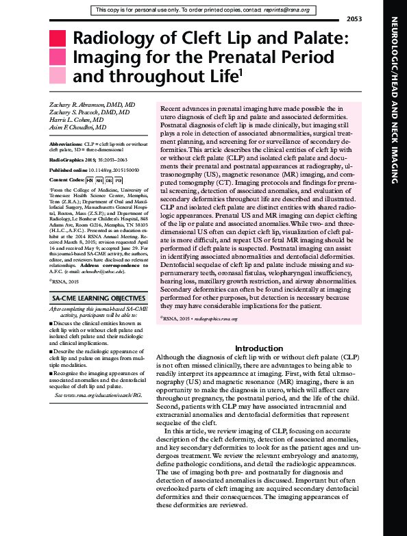 (PDF) Radiology of Cleft Lip and Palate: Imaging for the Prenatal ...