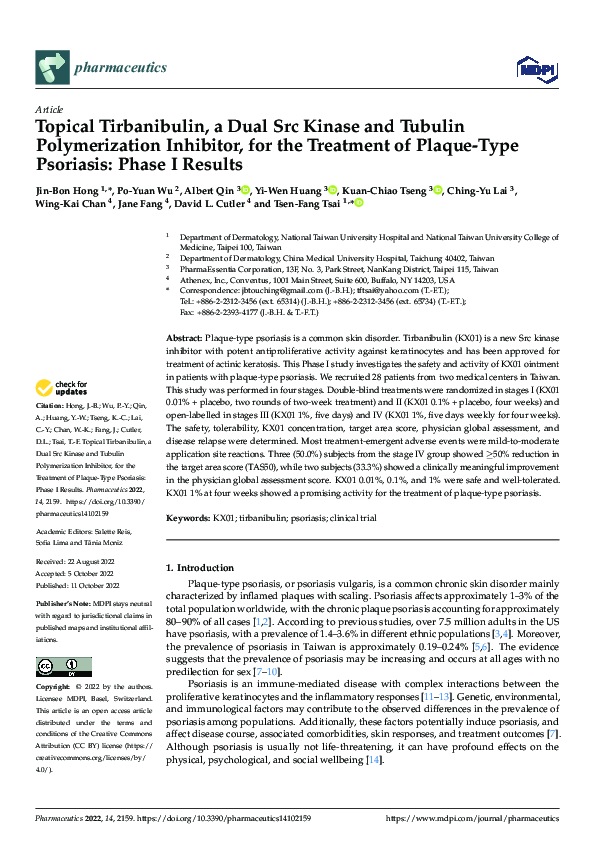 (PDF) Topical Tirbanibulin, a Dual Src Kinase and Tubulin Polymerization Inhibitor, for the ...