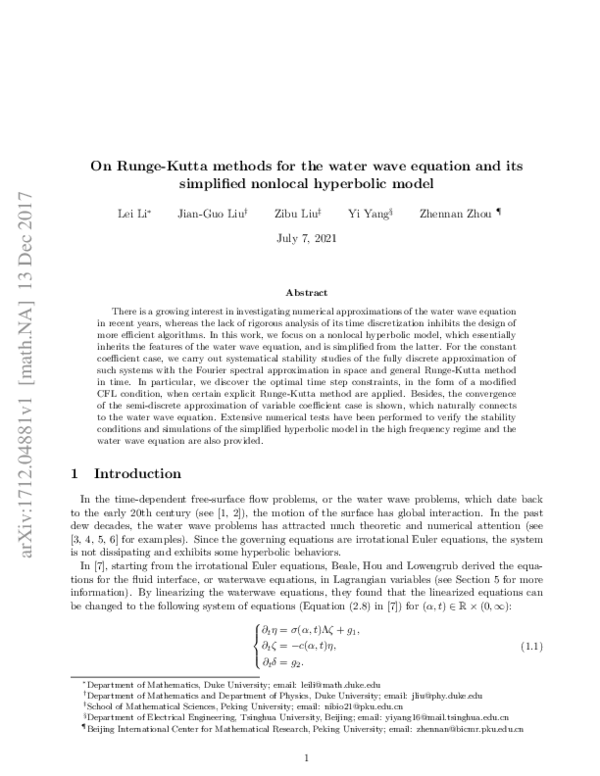 (PDF) Runge-Kutta Methods for Water Wave Equations