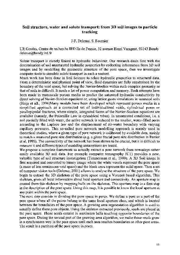 (PDF) Soil structure, water and solute transport : from 3D soil images ...