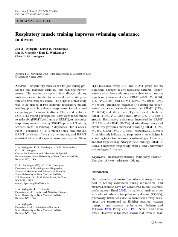 (PDF) Respiratory muscle training improves swimming endurance in divers