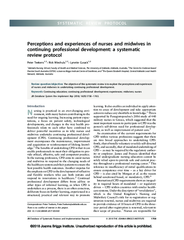 (PDF) Perceptions and experiences of nurses and midwives in continuing professional development