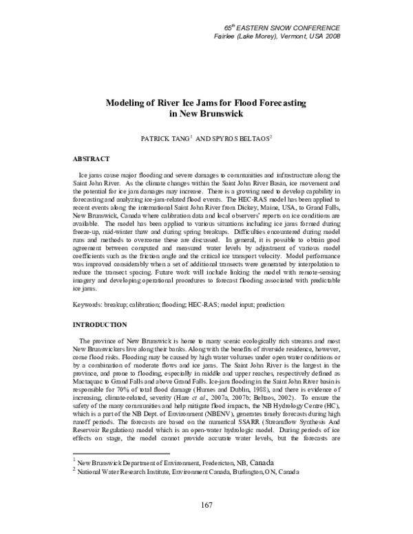 (PDF) Modeling of River Ice Jams for Flood Forecasting in New Brunswick