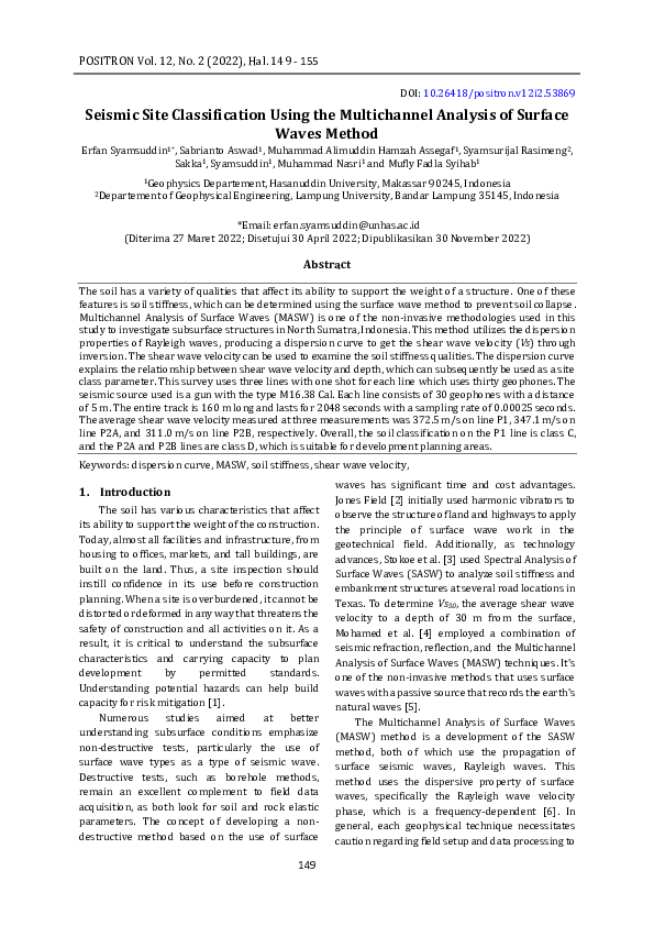 (PDF) Seismic Site Classification Using the Multichannel Analysis of Surface Waves Method