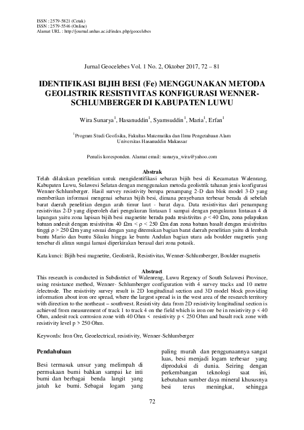 Pdf Metode Geolistrik Konfigurasi Wennerschlumberger
