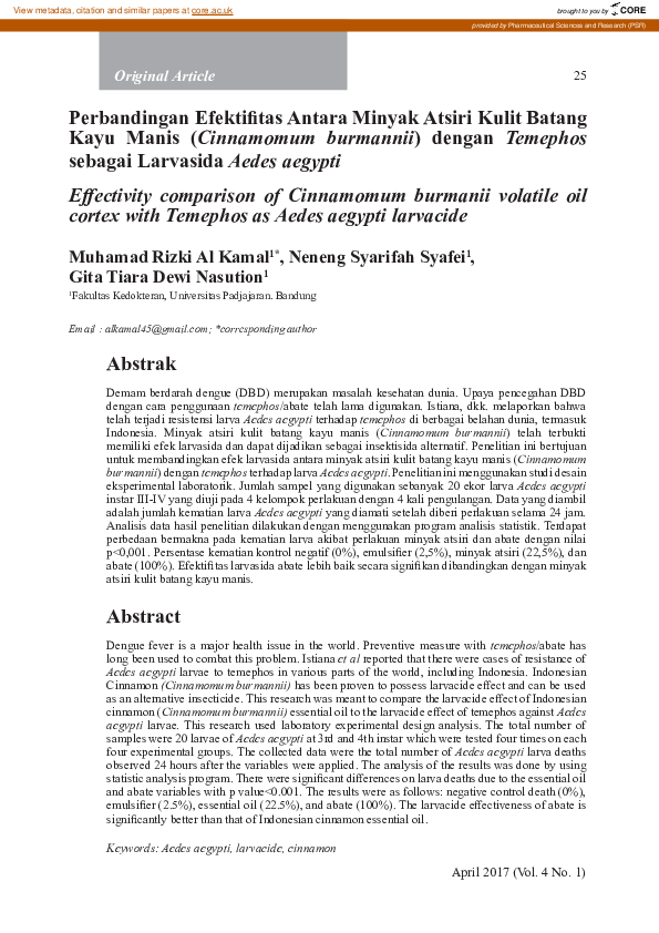 (PDF) Perbandingan Efektifitas Antara Minyak Atsiri Kulit Batang Kayu ...