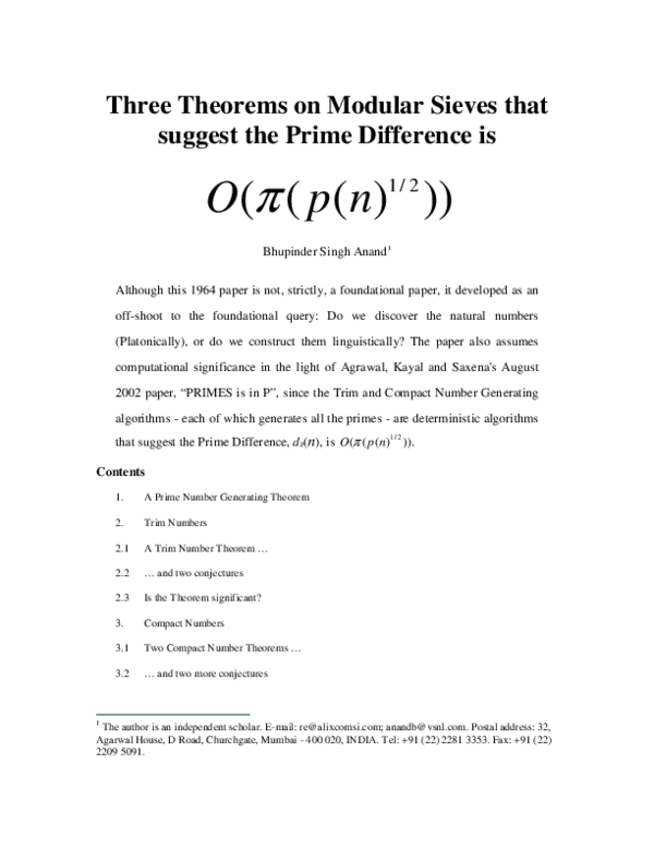 (PDF) Three Theorems on Modular Sieves that suggest the Prime ...