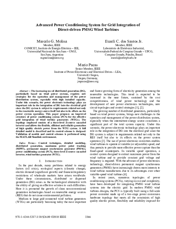 (PDF) Advanced power conditioning system for grid integration of direct ...